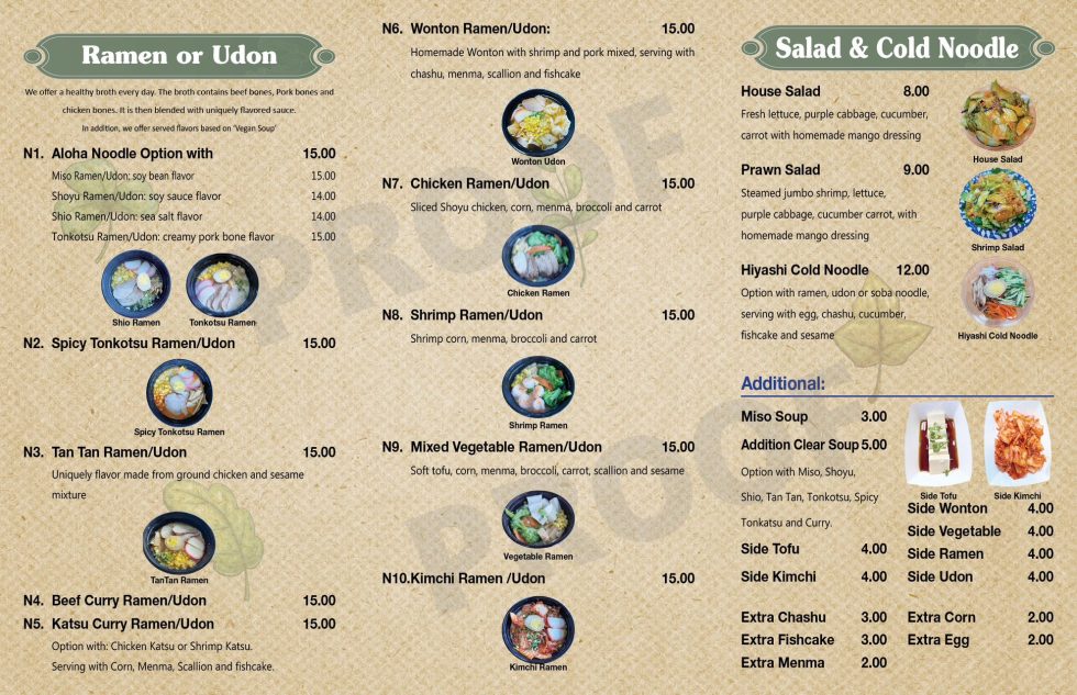 Menu - Aloha Ramen House
