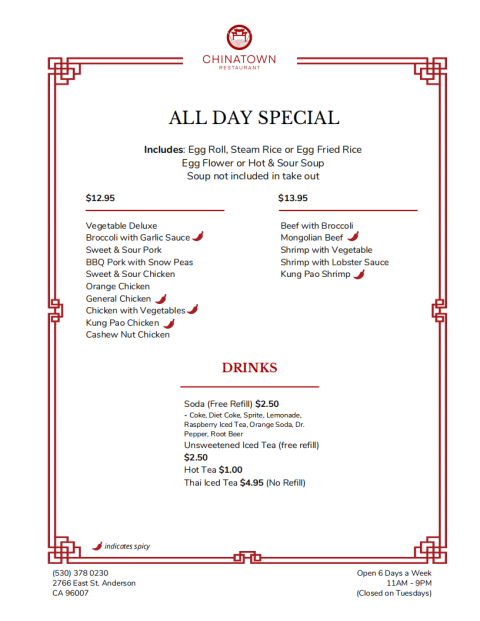 Menu - Chinatown Restaurant
