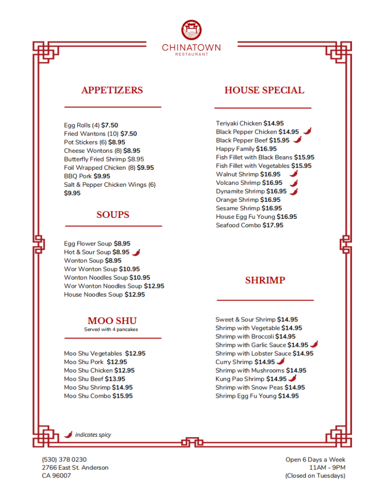 Menu - Chinatown Restaurant