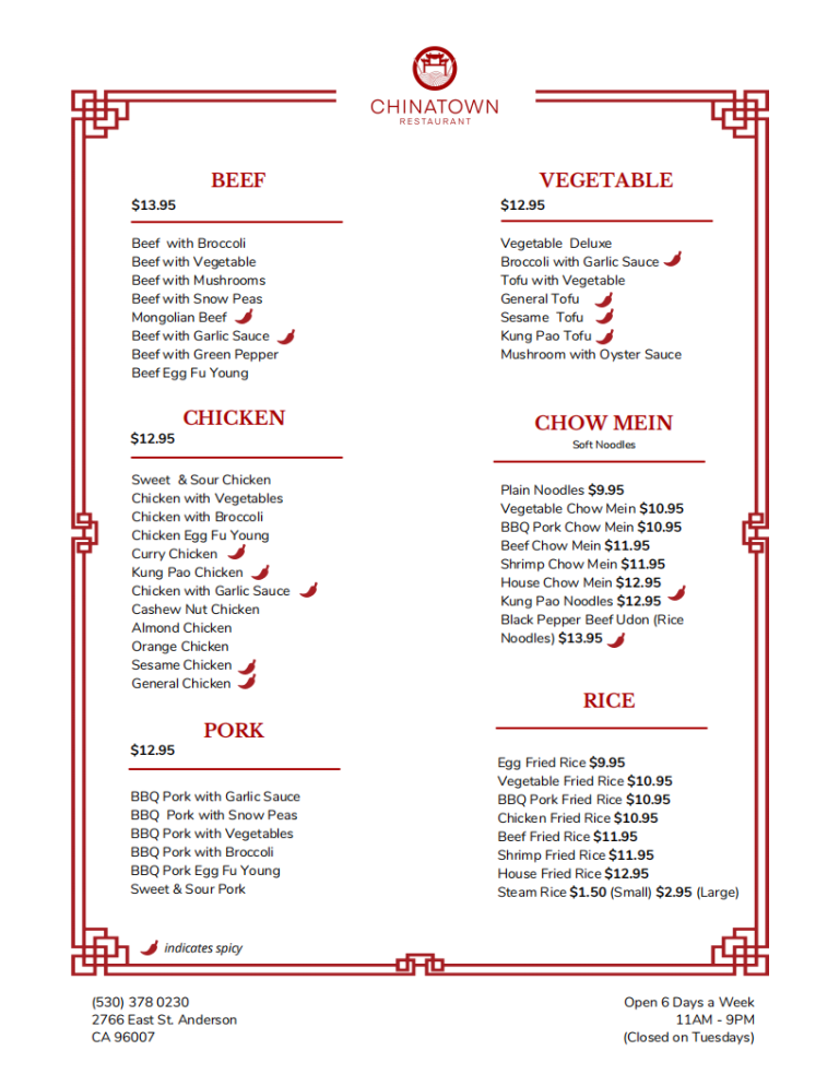 Menu - Chinatown Restaurant