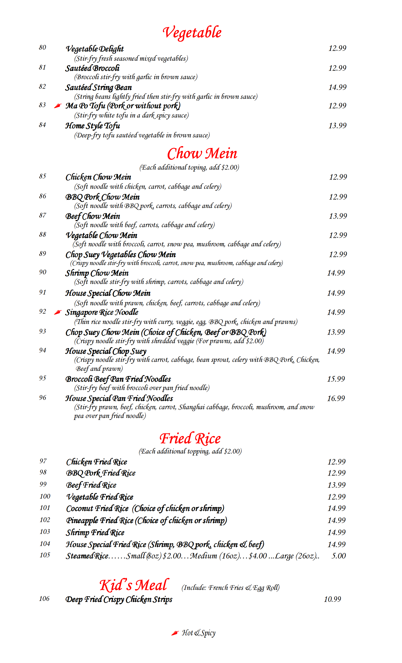 Menu - Chopsticks House