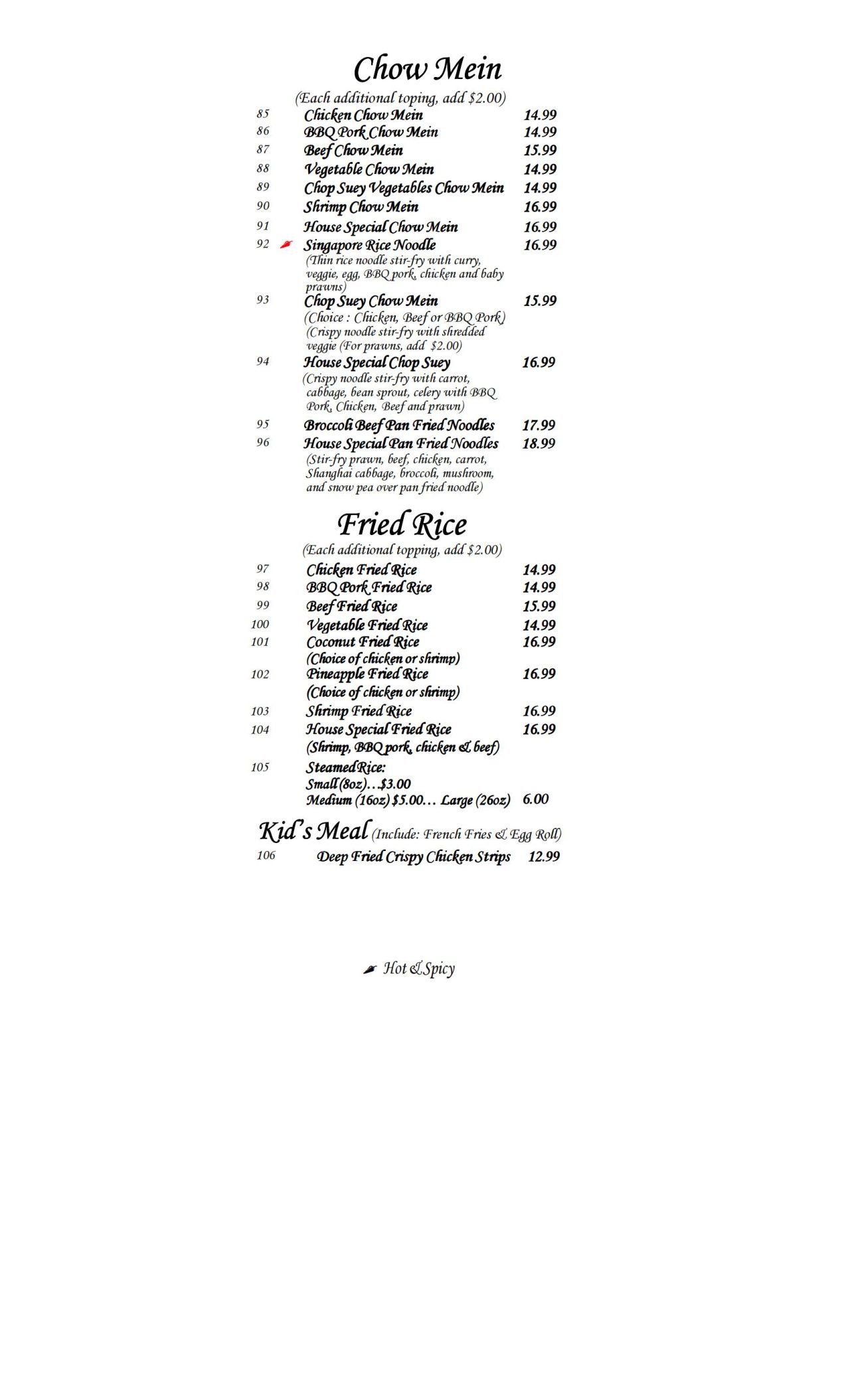 Menu - Chopsticks House