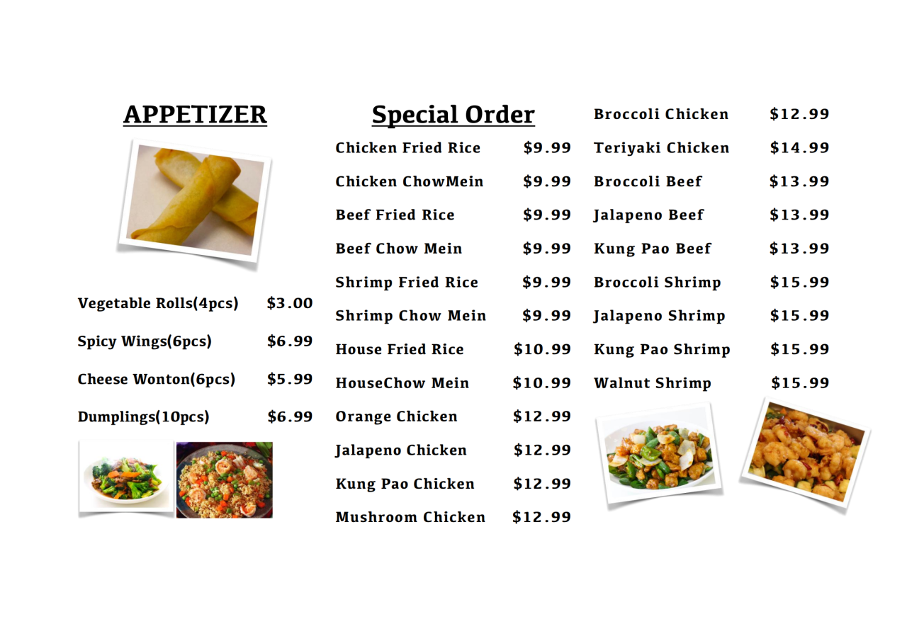 Menu - Dragon 88 Chinese Food