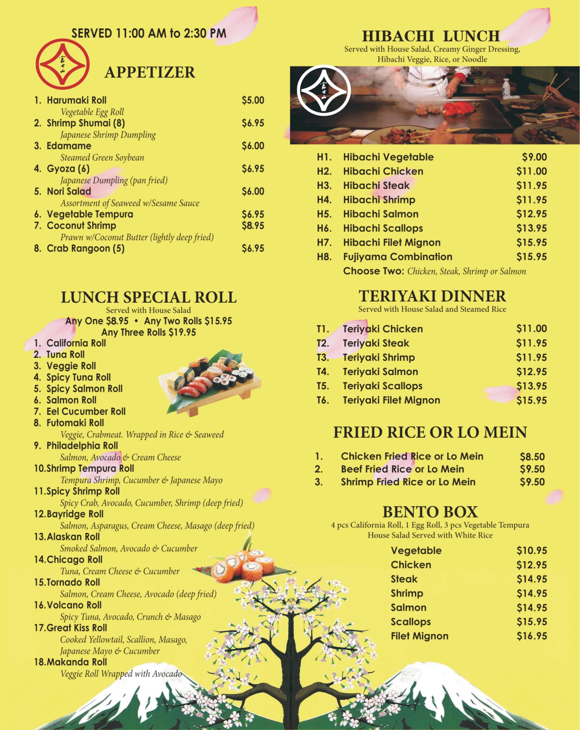 Lunch Menu - Fujiyama Japanese Cuisine-Mattoon