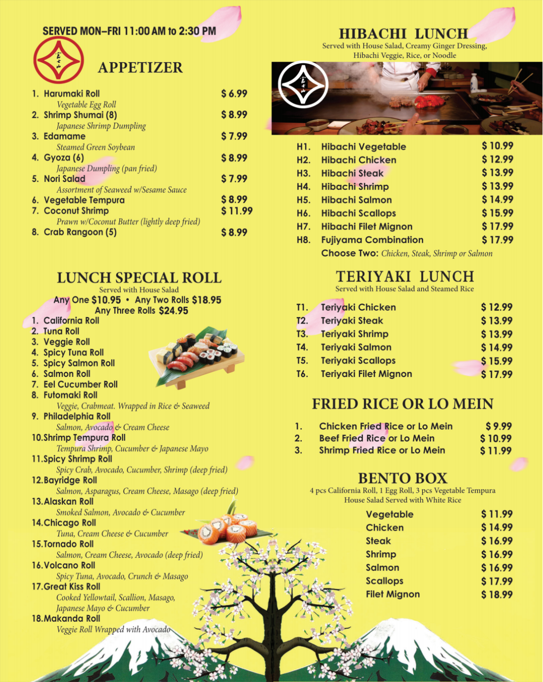 Lunch Menu - Fujiyama Japanese Cuisine-Mattoon