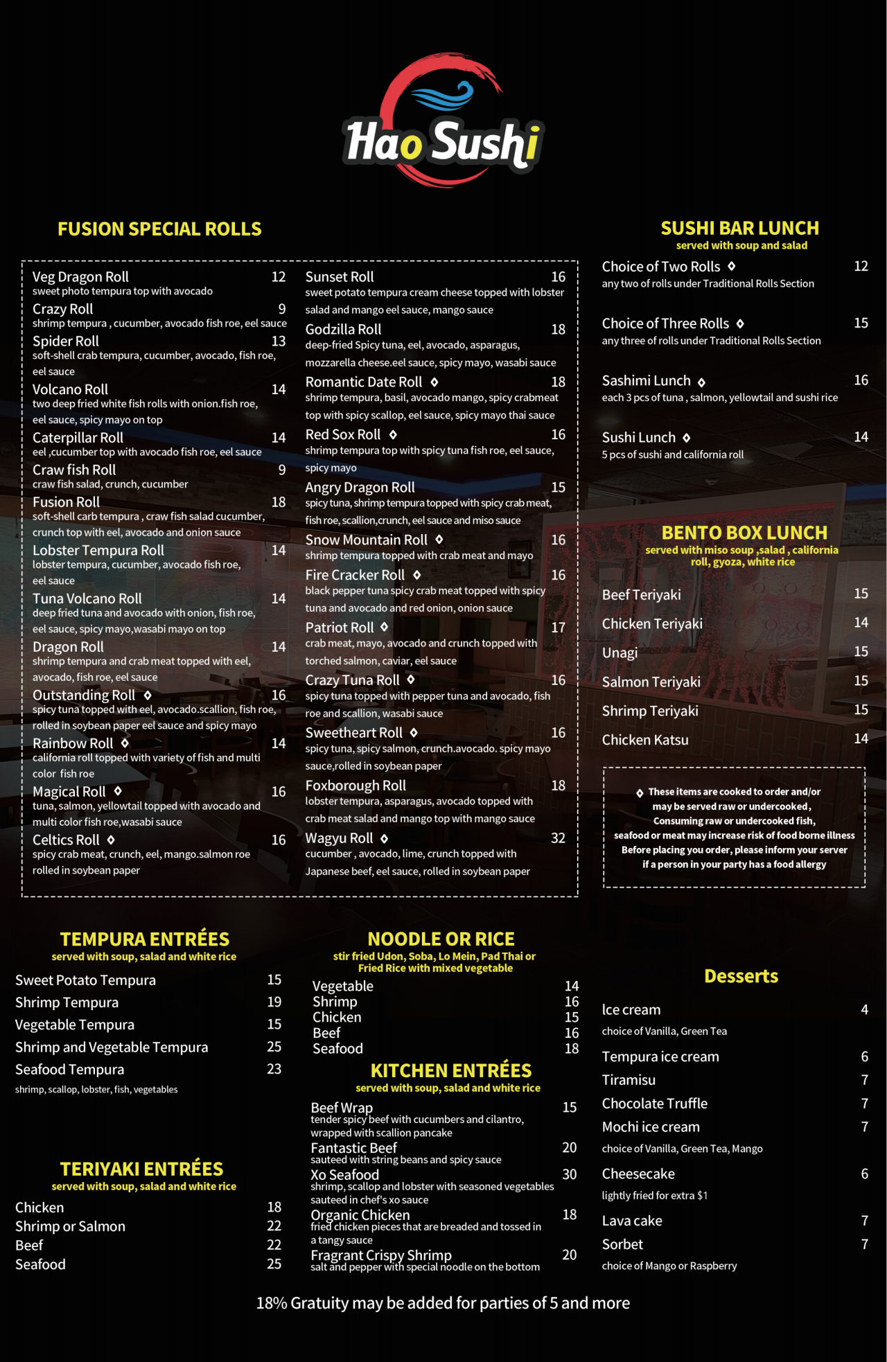 Hao Sushi｜Online Order｜Foxborough｜MA