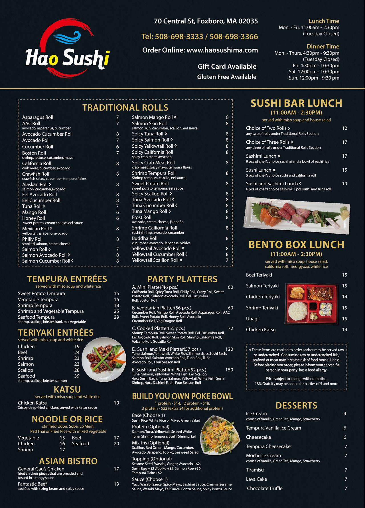 Dine-in Menu - Hao sushi