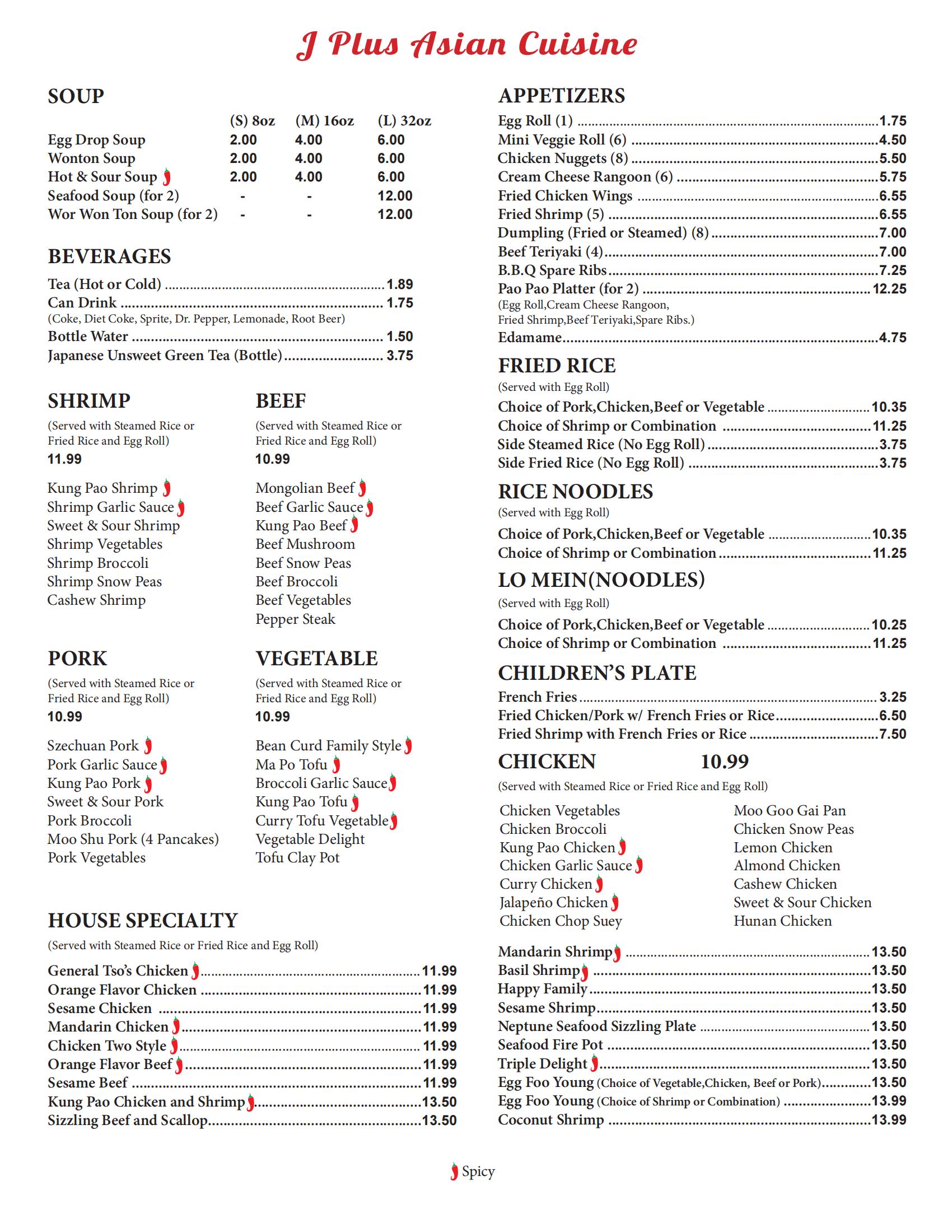 Menu - J Plus Asian Cuisine