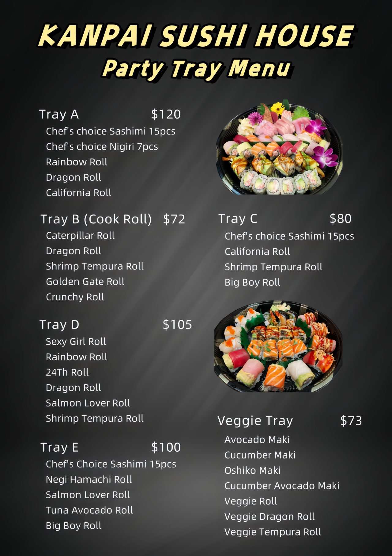 Party Tray Menu - Kanpai Sushi House