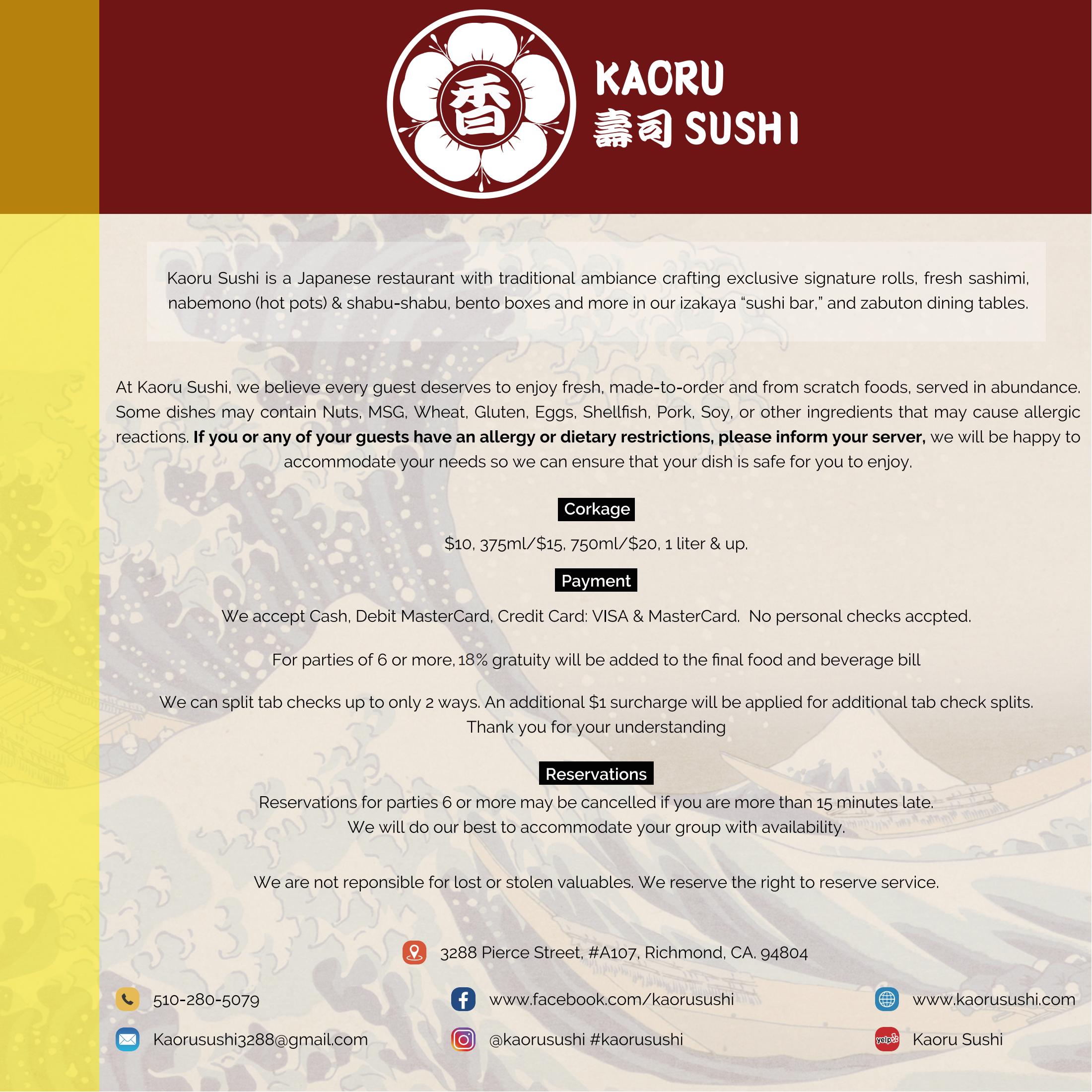 Kaoru Sushi - Sushi Restaurant | Online Order | Richmond | CA