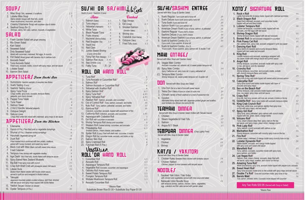 Dine In Menu - Koto Sushi