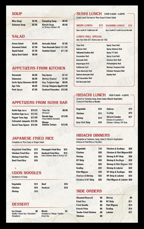 Menu - Kyoto Sushi & Hibachi Steak House