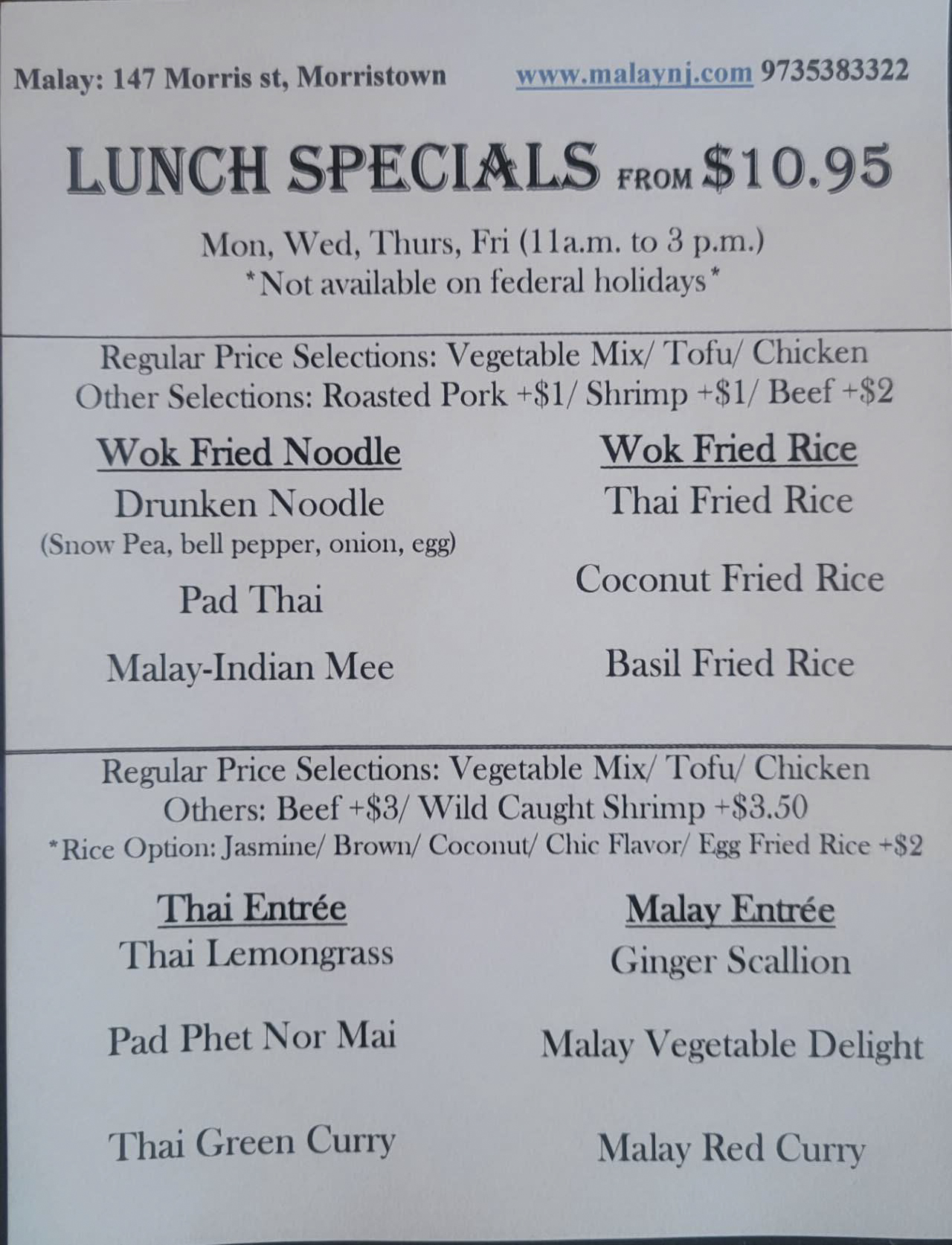 Malay - Malaysian Restaurant | Online Order | Morristown | NJ