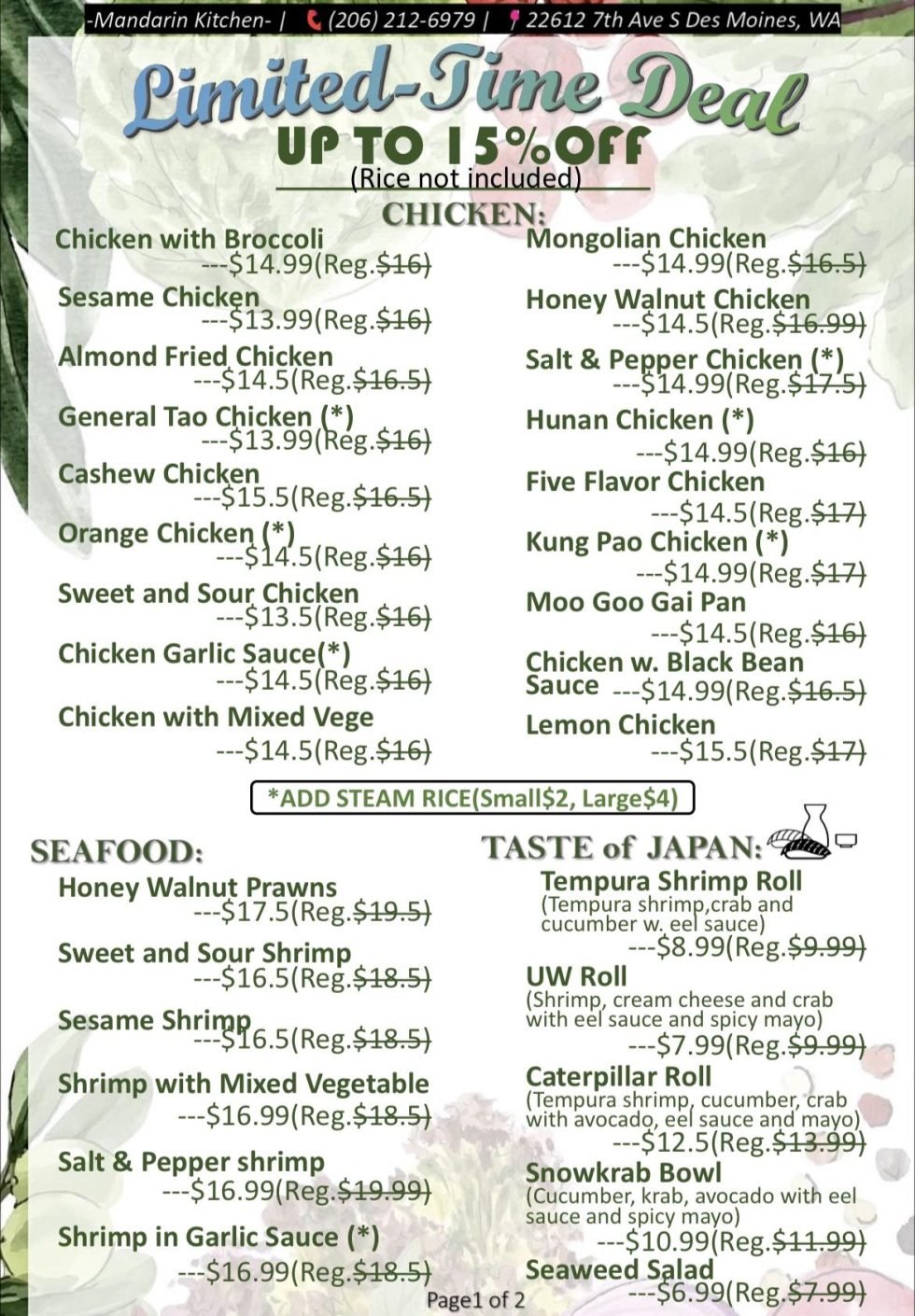 Menu - Mandarin Kitchen