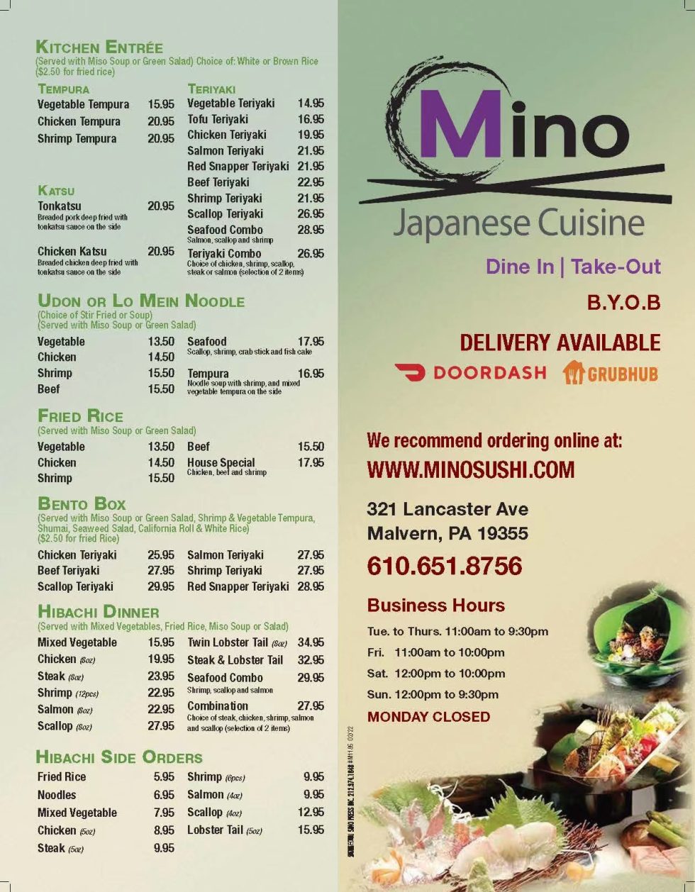 Mino Japanese Restaurant｜Online Order｜Malvern｜PA