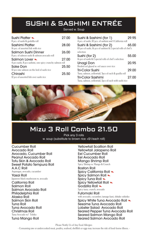 Menu - Mizu Hibachi