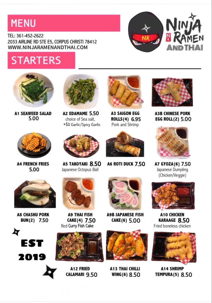 Menu - Ninja Ramen and Thai
