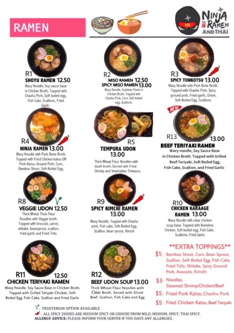 Menu - Ninja Ramen and Thai