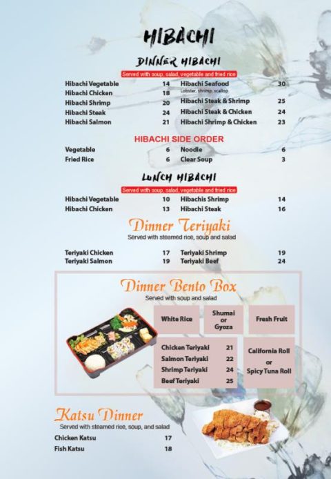 Menu - Mizu Sushi and Asian fusion