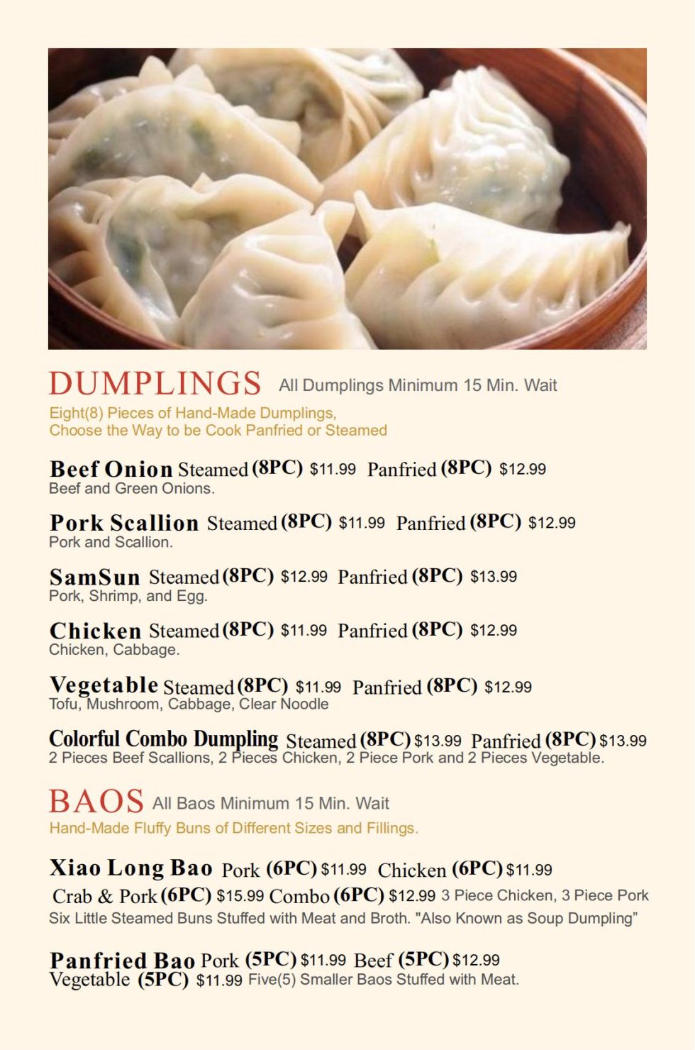 San Antonio Location Menu - Noodles & Dumplings
