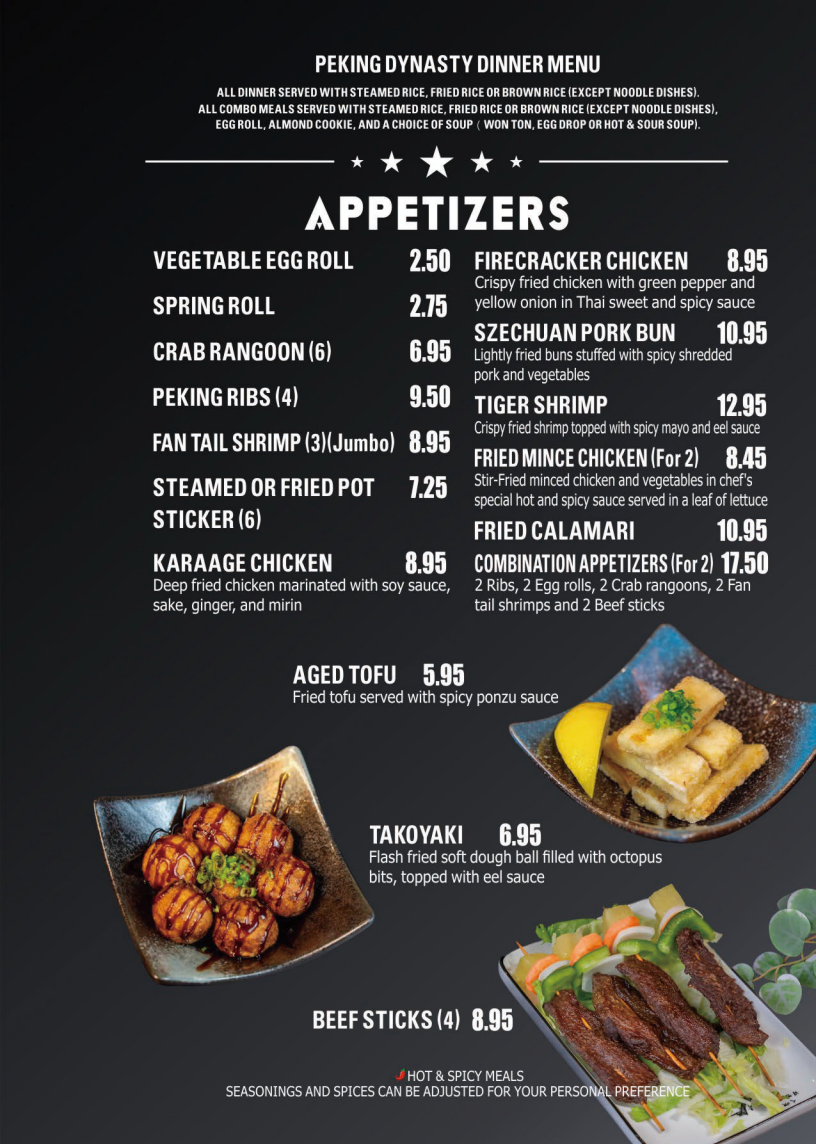 Dinner Menu - Peking Dynasty