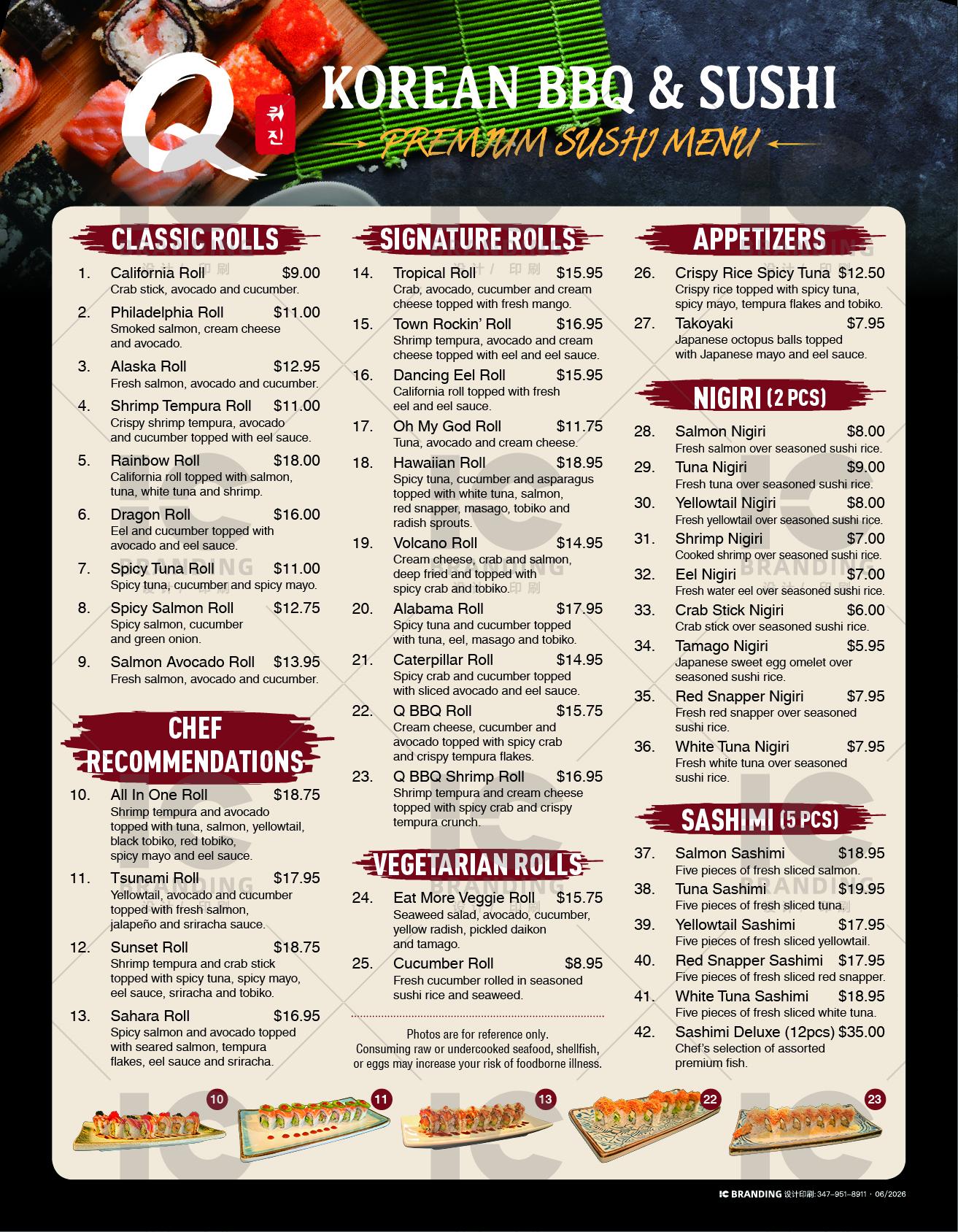 Menu | Q Korean BBQ & Revolving Sushi Restaurant | Online Order ...