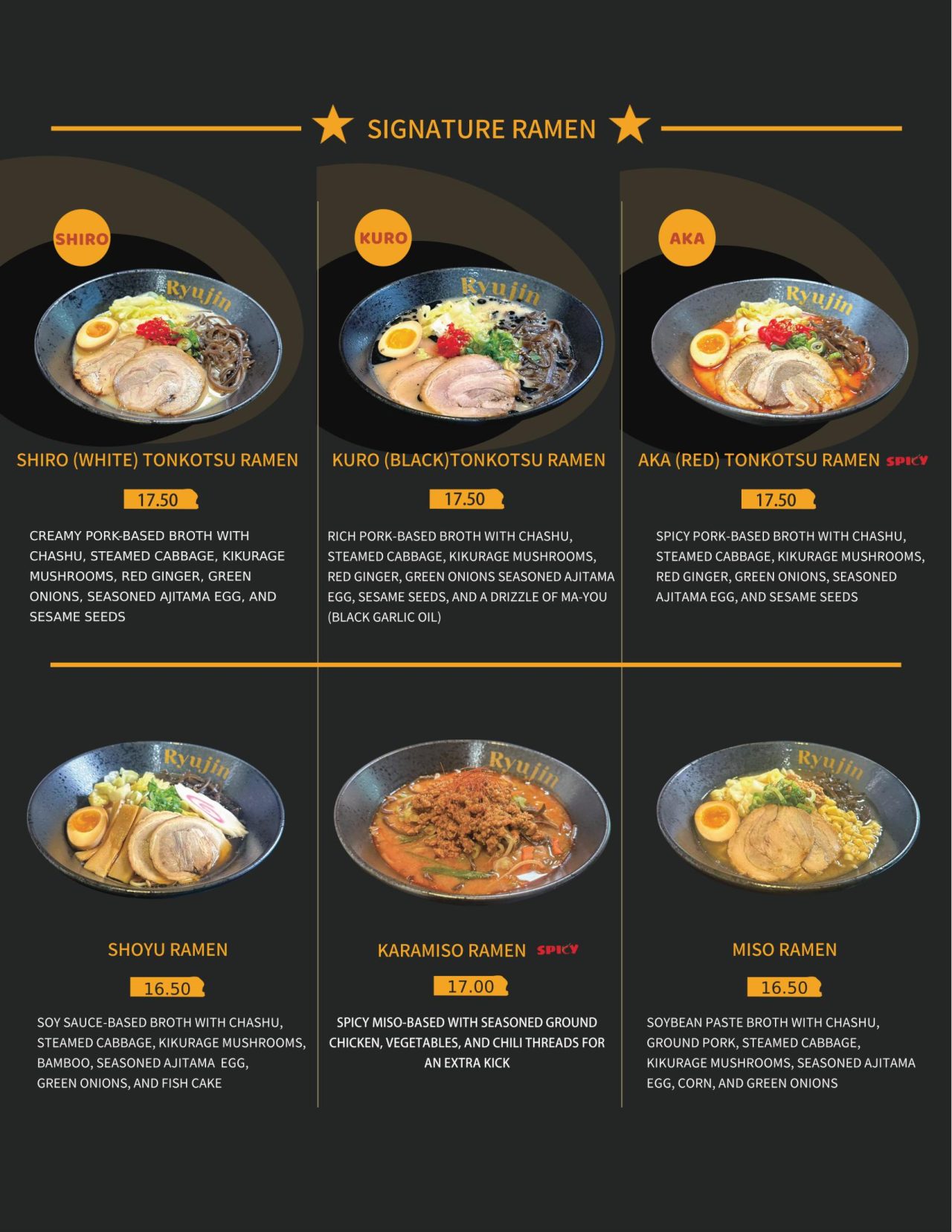 Roseville Menu - Ryujin Ramen