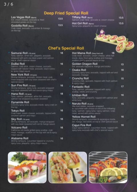 Dining Menu - Samurai Japan