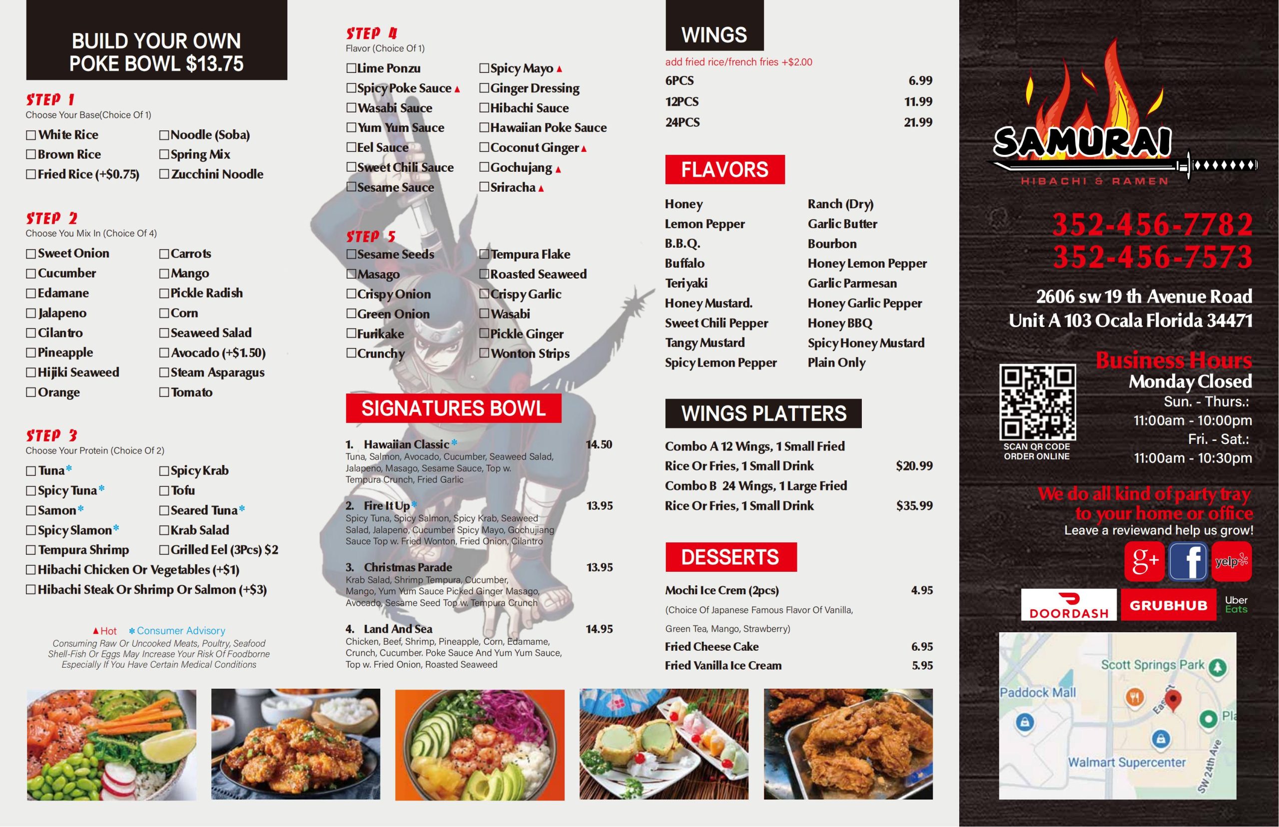 Menu Samurai Hibachi And Ramen Menu Samurai Hibachi And Ramen