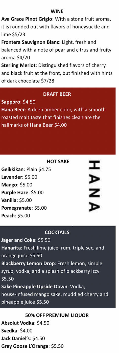 Happy Hour Menu - Hana Sushi