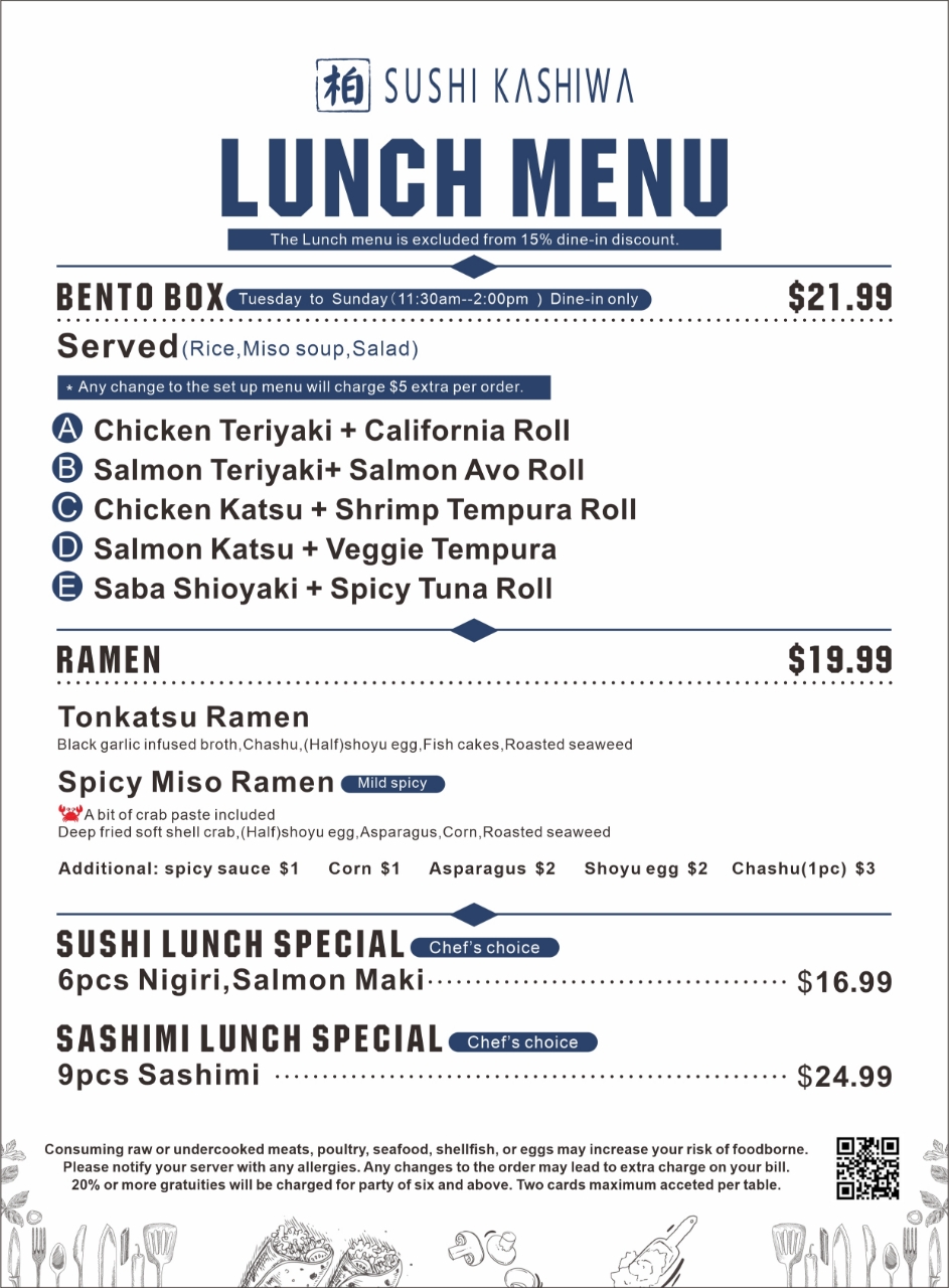 Lunch Menu - Sushi Kashiwa
