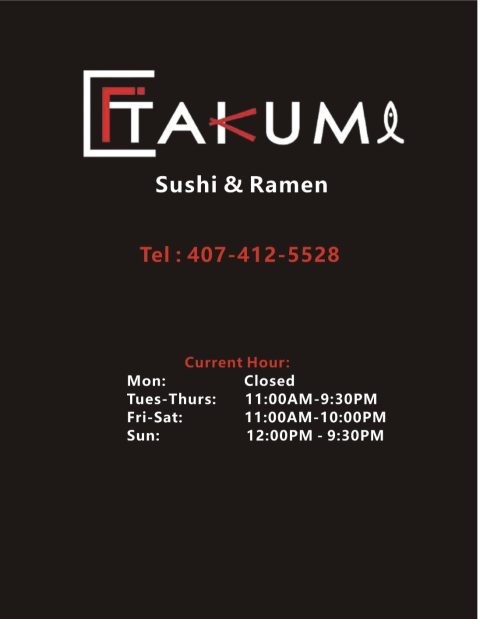 Takumi Sushi & Ramen | Japanese restaurant | Online Order | Ocoee | FL