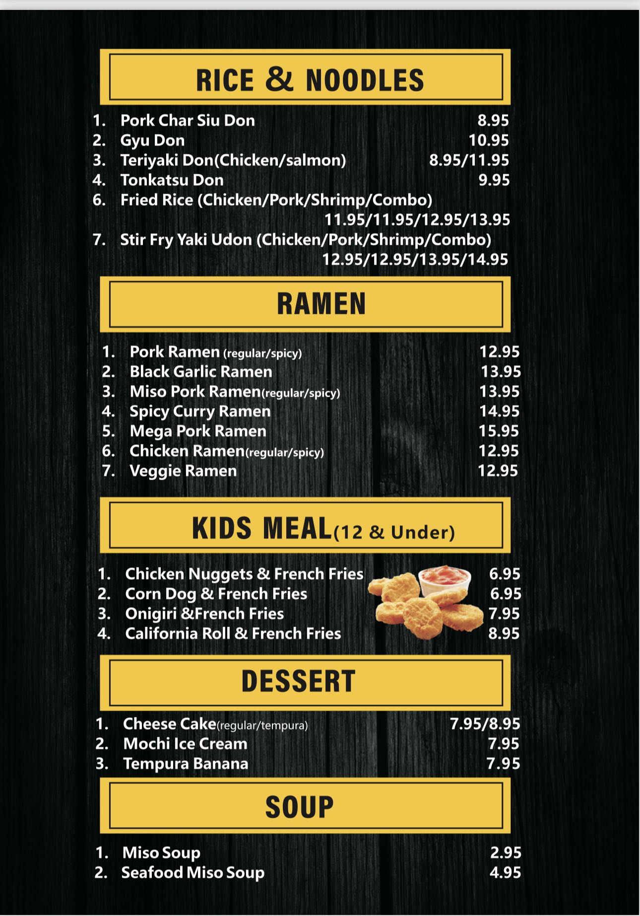 Menu - Toyama Sushi & Ramen