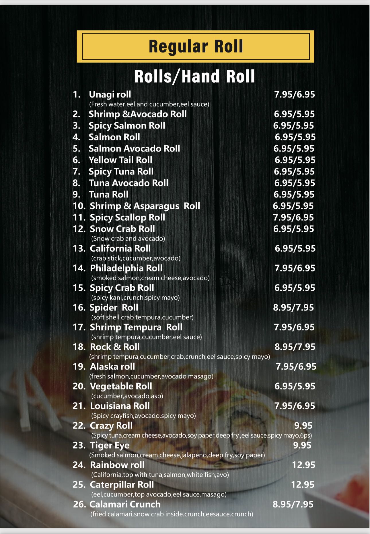 Menu - Toyama Sushi & Ramen