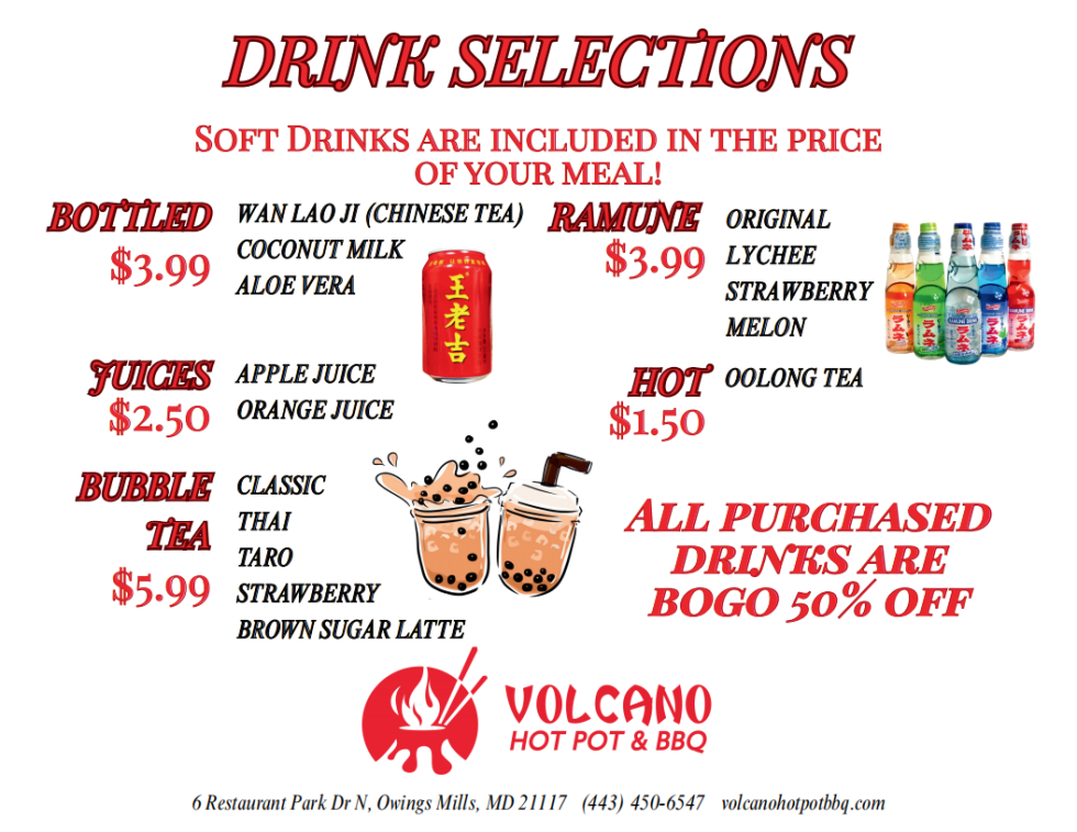 Menu - Volcano Hot Pot and BBQ Buffet